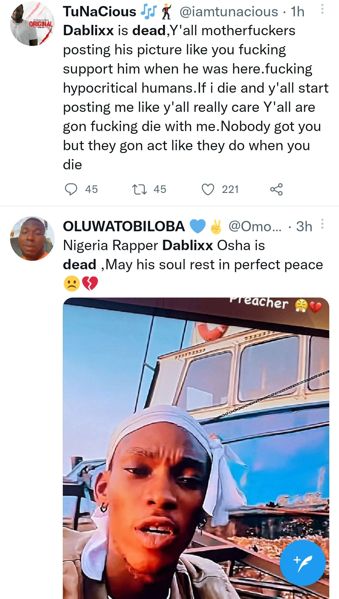Nigerian Rapper, Dablixx Osha Dies After Releasing Song About His Mum ...