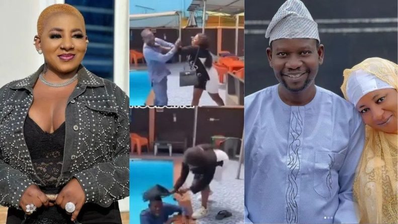 Mide Martins Pushes Her Husband, Afeez Owo Inside Pool, Hits Him Repeatedly [Video] | Kanyi ...