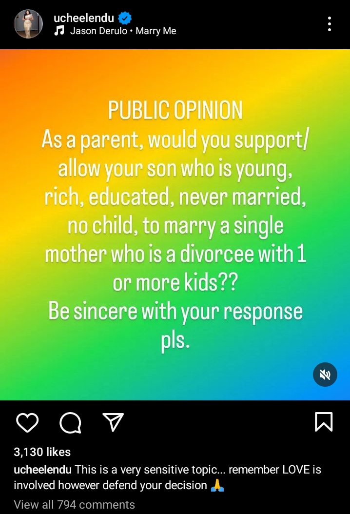 "As Parent, Will You Allow Your Rich Educated Son Marry A Single Mother?” - Uche Elendu Asks ...