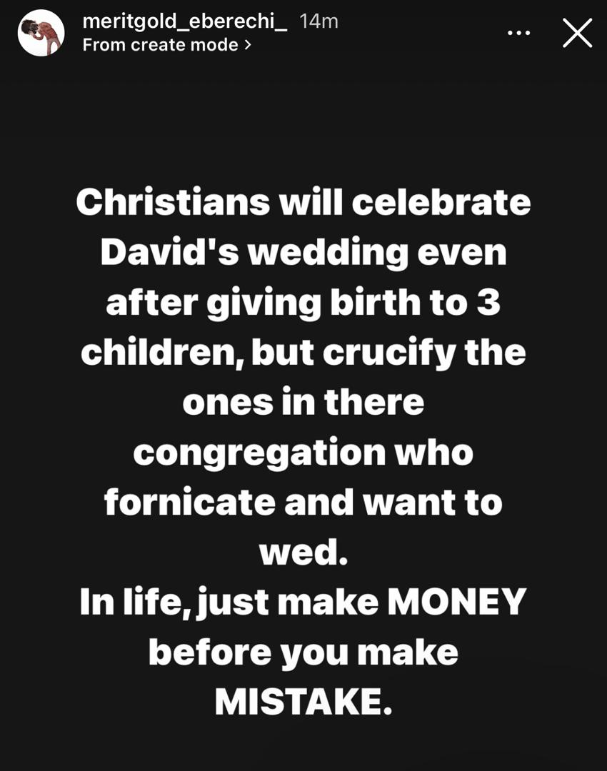 Merit Gold Tackles Christians Celebrating Davido And Chioma's Wedding ...