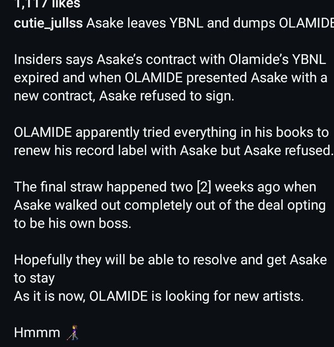 Asake Reportedly Leaves YBNL, Splits With Olamide | Kanyi Daily News
